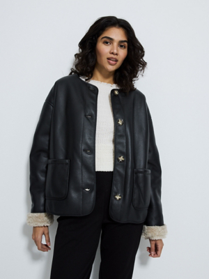 Leather Look Shearling Lined Jacket | Women | George at ASDA