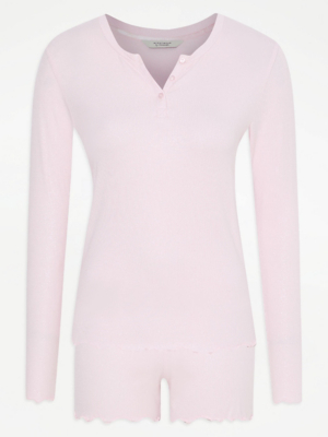 Pink Sparkle Henley Long Sleeve Short Pyjamas | Lingerie | George at ASDA