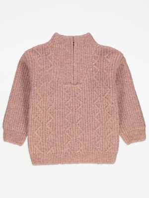 Pink Knitted Quarter Zip Jumper | Kids | George at ASDA