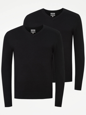Black V Neck Knitted Jumper 2 Pack | Men | George at ASDA
