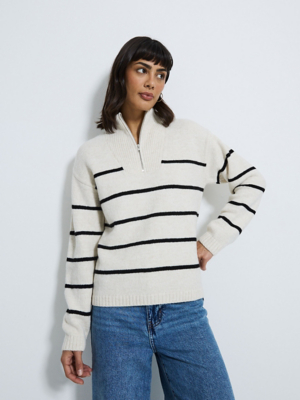 Cream Stripe Zip Neck Jumper | Women | George at ASDA