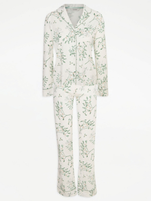 Christmas Cream Mistletoe Long Sleeve Shirt Pyjamas | Lingerie | George ...