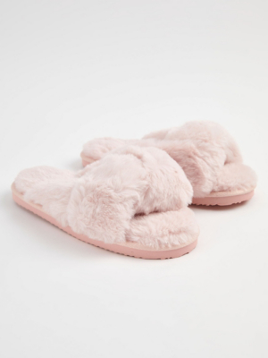 Pink Knot Front Faux Fur Slider Slippers | Lingerie | George at ASDA
