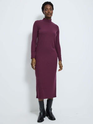 Plum Ribbed High Neck Maxi Dress | Women | George at ASDA