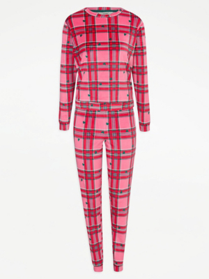 Pink Checked Heart Soft Fleece Long Sleeve Pyjamas | Lingerie | George ...