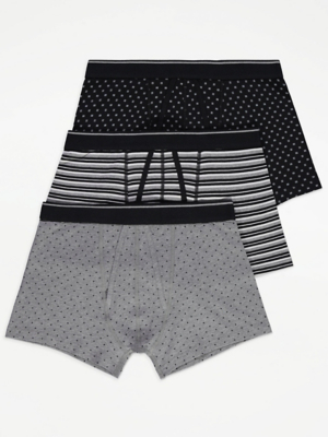 Grey Striped Spotty A-Front Trunks 3 Pack | Men | George at ASDA