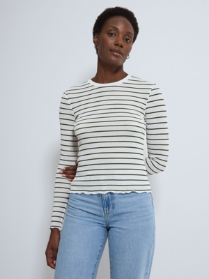 Orange Ribbed Lettuce Trim Long Sleeve Top | Women | George at ASDA