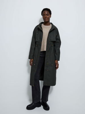 Olive Green Longline Waxed Parka Coat | Women | George at ASDA