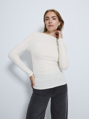Ivory Draped Long Sleeve Ruched Side Top | Women | George at ASDA