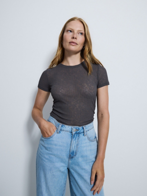 Charcoal Sheer Ruched Side Textured Top | Women | George at ASDA