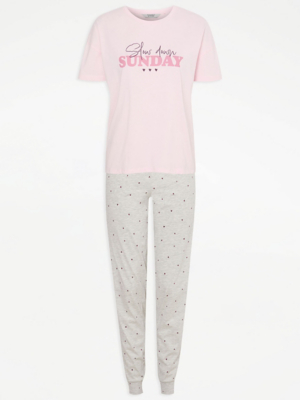 Pink Heart Slow Down Sunday Short Sleeve Pyjamas | Lingerie | George at ...