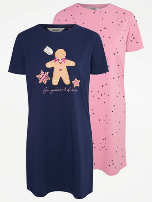 Christmas Gingerbread Star Nightdresses 2 Pack | Lingerie | George at ASDA