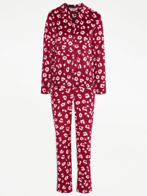Burgundy Animal Print Fleece Shirt Pyjamas Gift Set | Lingerie | George ...