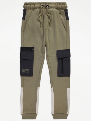 Khaki Colour Block Zip Pocket Cuffed Joggers | Kids | George at ASDA