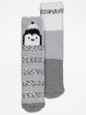 Grey Penguin Cosy Lounge Socks 2 Pack | Lingerie | George at ASDA