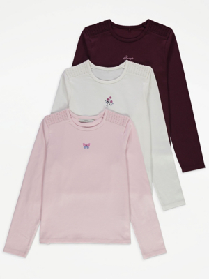 Butterfly Smock Shoulder Long Sleeve Tops 3 Pack | Kids | George at ASDA
