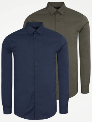 Long Sleeve Regular Fit Shirts 2 Pack | Men | George at ASDA