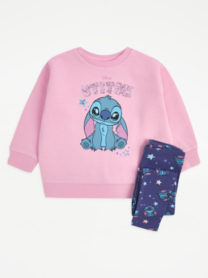 Disney Stitch Pink Sequin Sweatshirt and Leggings Outfit | Kids ...