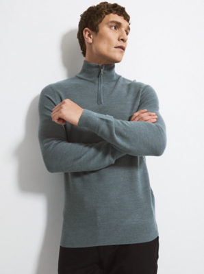 Slate Blue Studio Edit Merino Wool Rich Knitted Zip Jumper | Men ...