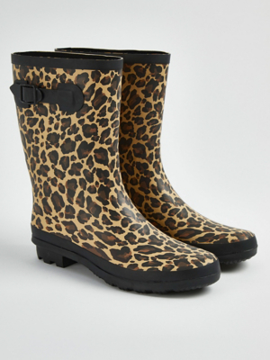 Leopard Print Mid Calf Buckle Wellington Boots | Women | George at ASDA