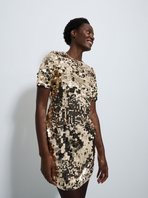 Gold Sequin Disco Short Sleeve Mini Dress | Women | George at ASDA
