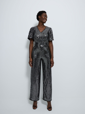 Silver Sequin Disco Flutter Sleeve Jumpsuit | Women | George at ASDA