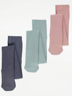 Pink/Green/Slate Blue Ribbed Tights 3 Pack | Kids | George at ASDA