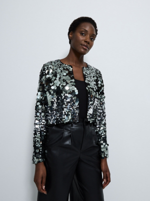 Silver Sequin Disco Cropped Jacket | Women | George at ASDA