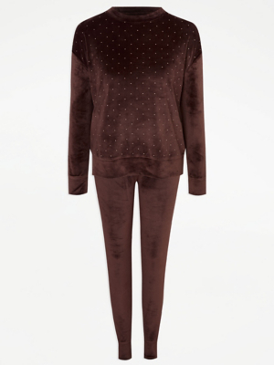 Burgundy Gem Velour Long Sleeve Pyjamas | Lingerie | George at ASDA