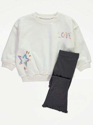 Foil Star Love Sweatshirt and Flare Trousers Set | Kids | George at ASDA
