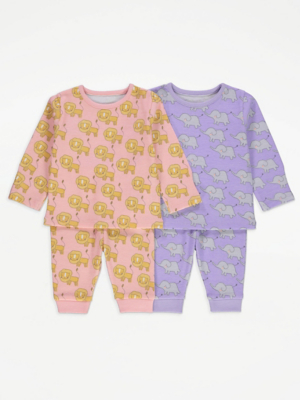 Safari Animal Long Sleeve Pyjamas 2 Pack | Baby | George at ASDA