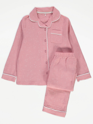 Pink Star Double Cloth Long Sleeve Shirt Pyjamas | Kids | George at ASDA