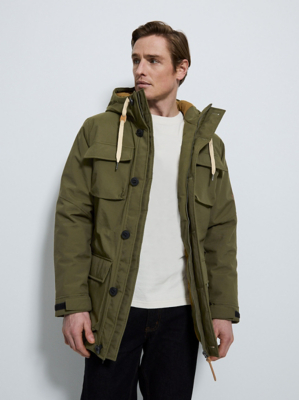 Khaki Button Pocket Padded Parka Coat | Men | George at ASDA