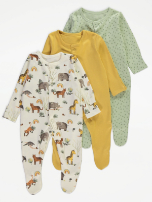 Safari Animals Spotty Sleepsuits 3 Pack | Baby | George at ASDA