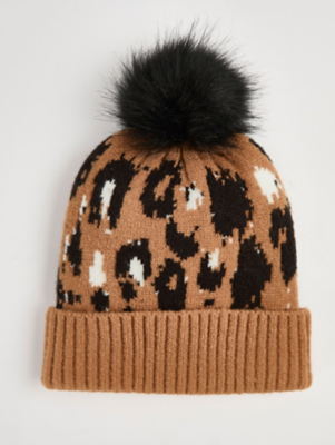 Leopard Pom Pom Knitted Beanie Hat | Women | George at ASDA