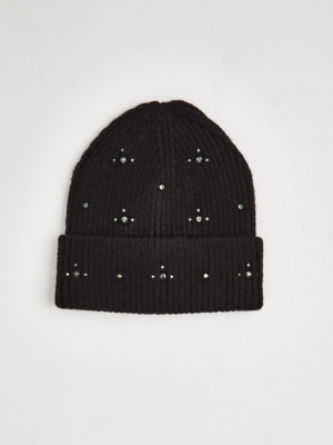 Black Gem Knitted Beanie Hat | Women | George at ASDA