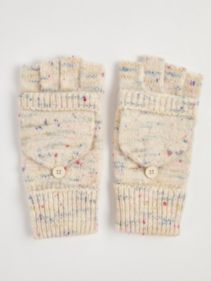 Cream Space Dye Knitted Flip Mittens | Women | George at ASDA