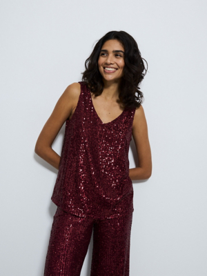 Burgundy Sequin V Neck Cami Top | Women | George at ASDA