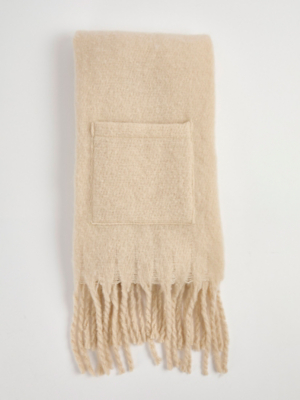 Cream Oversized Fringed Pocket Scarf | Women | George at ASDA