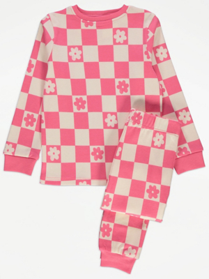 Pink Daisy Checked Retro Long Sleeve Pyjamas | Kids | George at ASDA