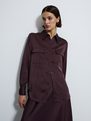 Studio Edit Plum Pocket Utility Satin Co Ord Shirt | Women | George at ASDA