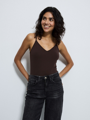 Chocolate Brown Fitted V Neck Cami Top | Women | George at ASDA
