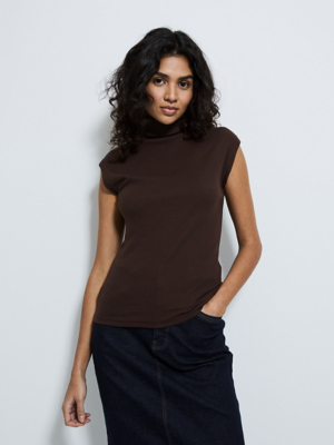 Chocolate Ribbed Roll Neck Tank Top | Women | George at ASDA