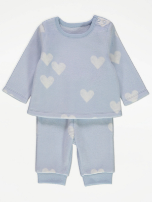 Light Blue Heart Fleece Long Sleeve Pyjamas | Baby | George at ASDA
