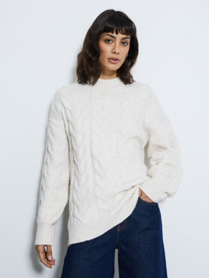 Cream Chunky Cable Knitted Jumper | Women | George at ASDA