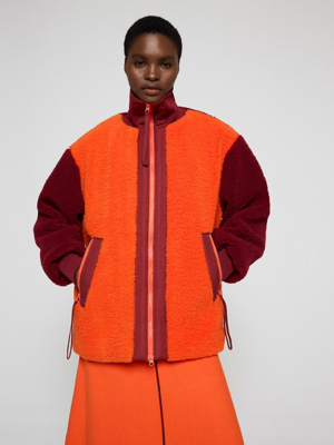Burgundy/Orange Roksanda Colour Block Borg Fleece Zip Front Jacket ...