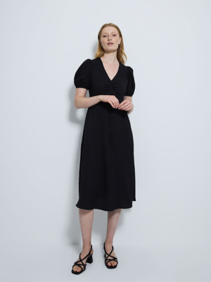 Black Ruched Front Textured Midi Dress | Women | George at ASDA