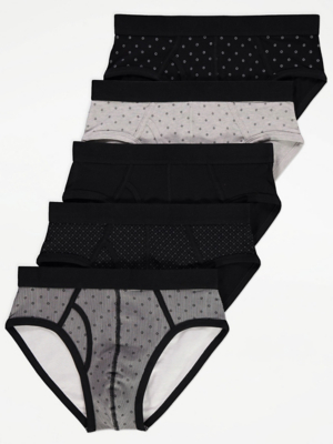 Black Patterned Briefs 5 Pack | Men | George at ASDA