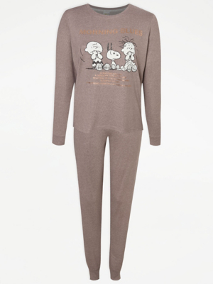 Peanuts Snoopy Mocha Soft Knit Long Sleeve Pyjamas | Lingerie | George ...