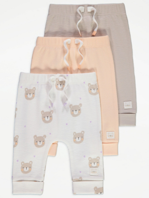 Teddy Bear Ribbed Joggers 3 Pack | Baby | George at ASDA